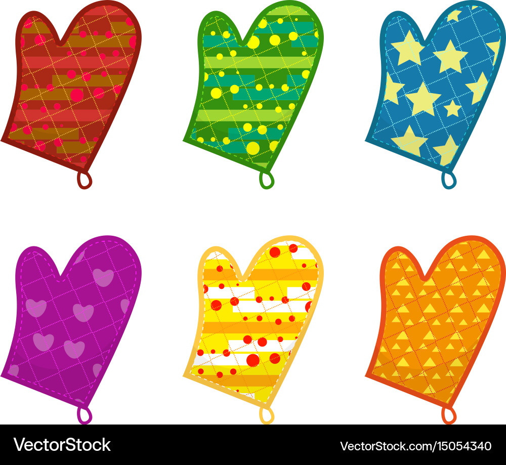 Kitchen potholders mittens with different Vector Image