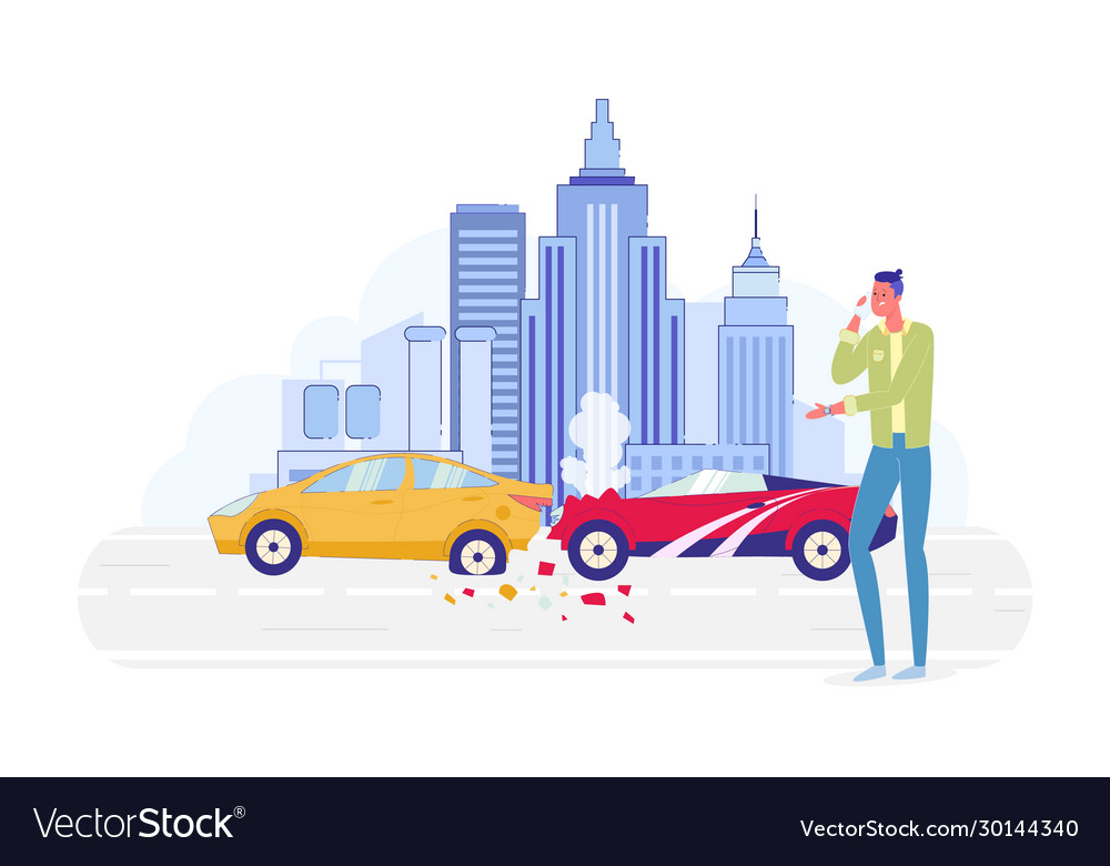 Man talking on mobile phone about car crash flat Vector Image