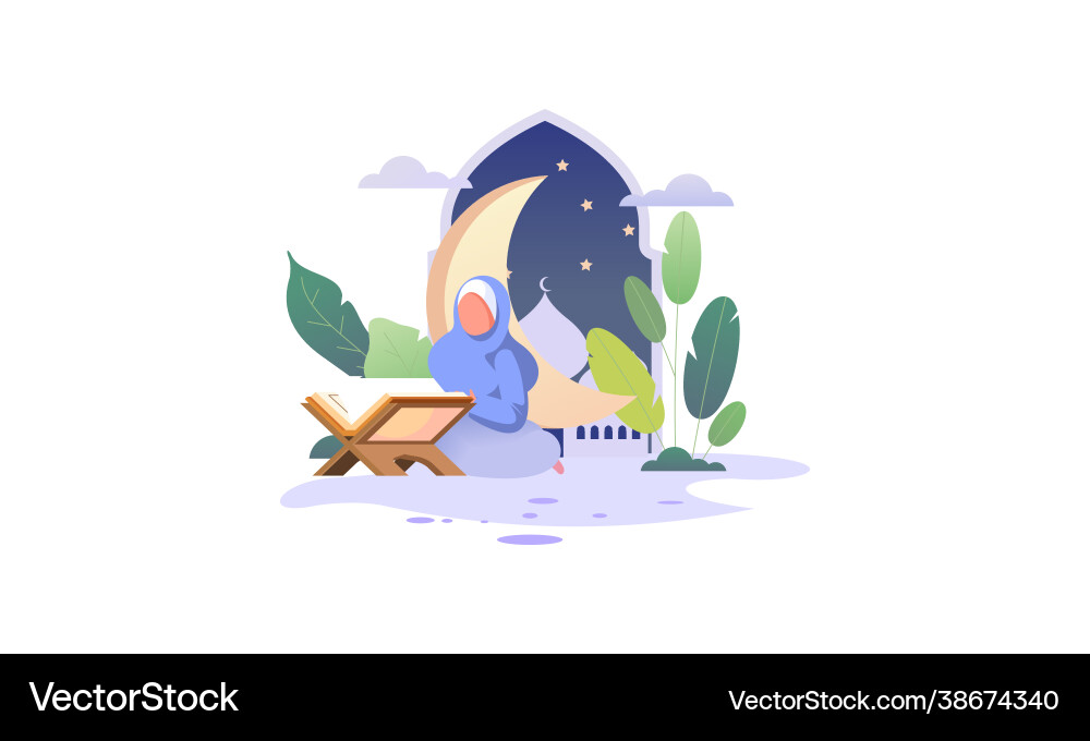 Muslim people reading and learning quran Vector Image