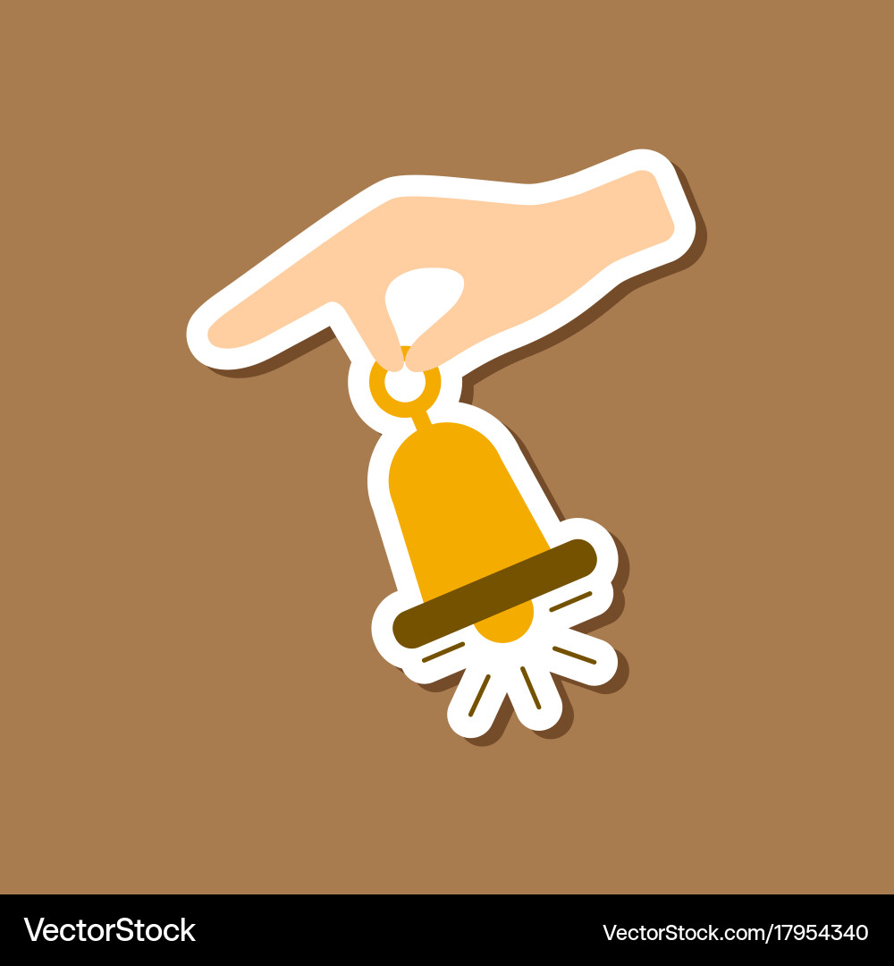 Paper sticker on stylish background hand bell Vector Image