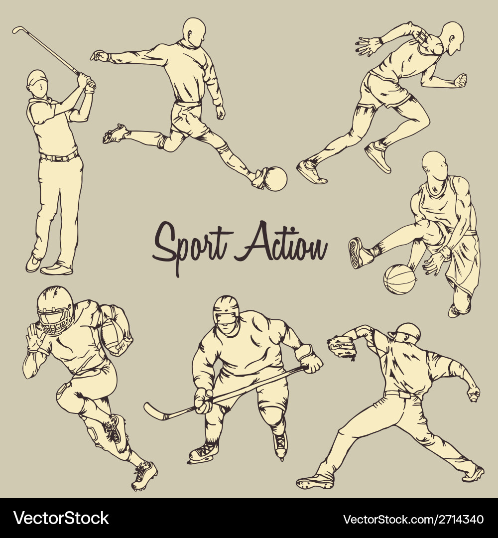 Sport Action Vintage Drawing Style Royalty Free Vector Image