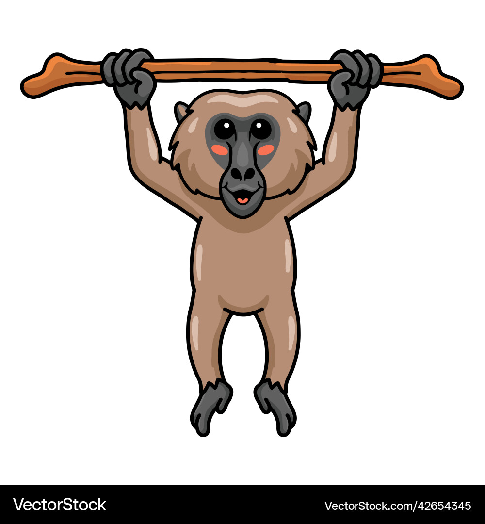 Cute little baboon monkey cartoon hanging on tree Vector Image