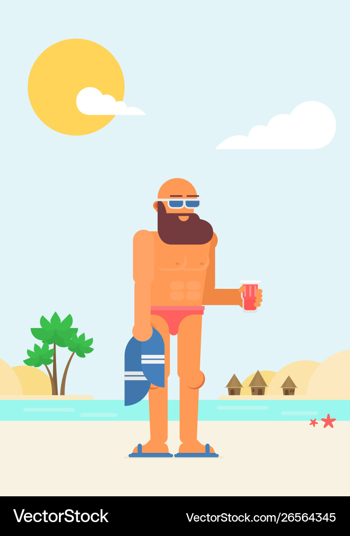 Funny cartoon character on vacation flat Vector Image