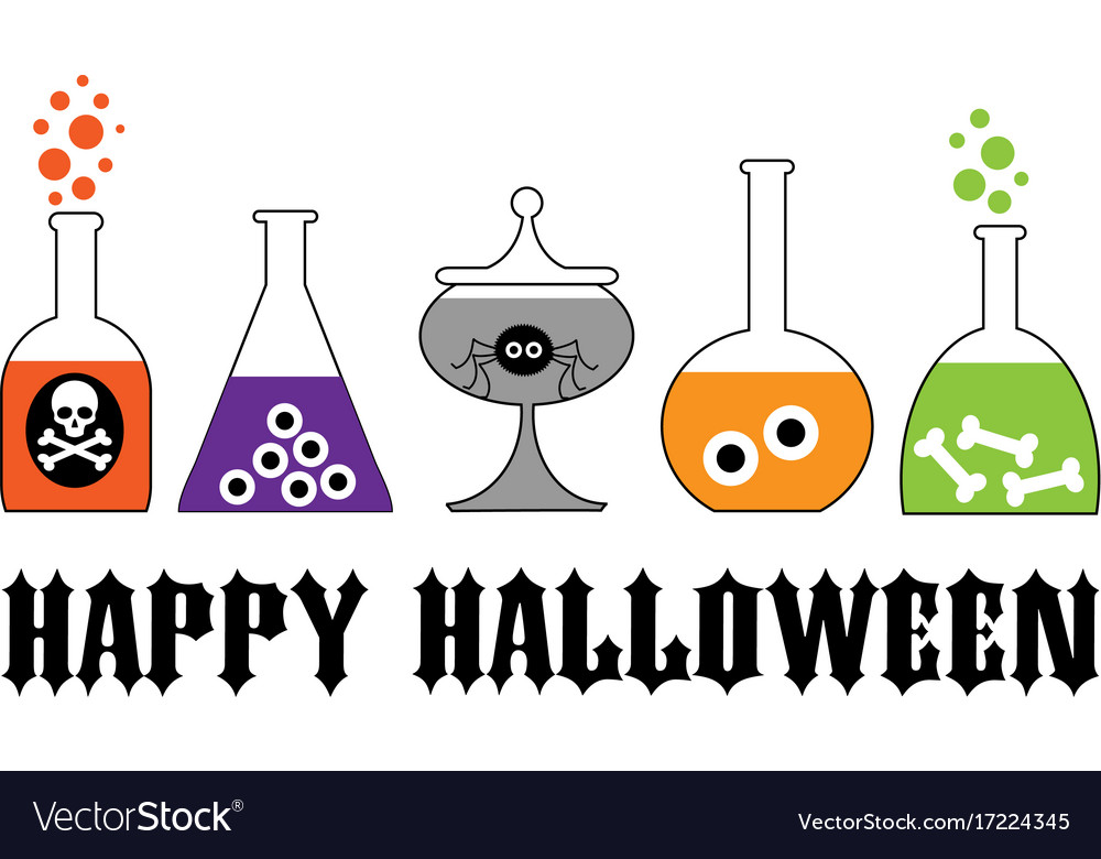 Halloween typography with spooky lab bottles Vector Image