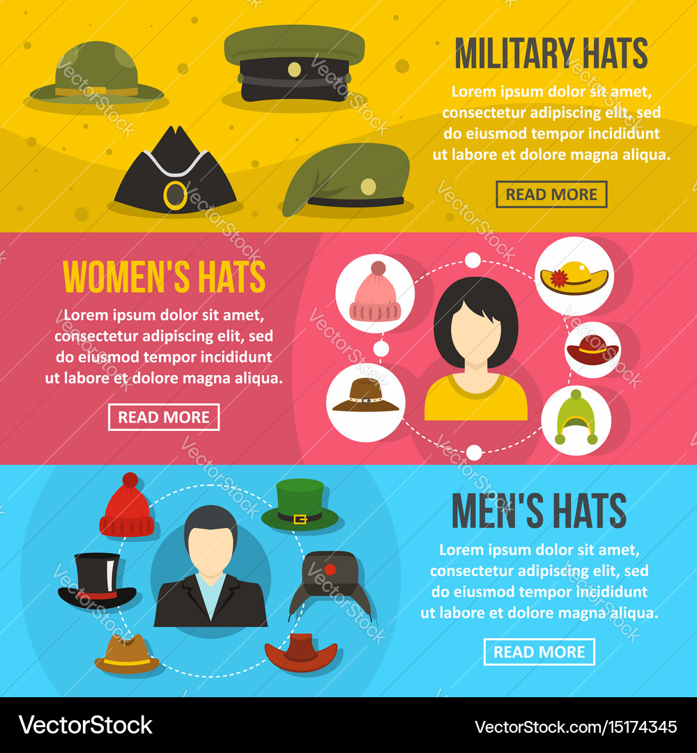 Headdress hat banner horizontal set flat style Vector Image