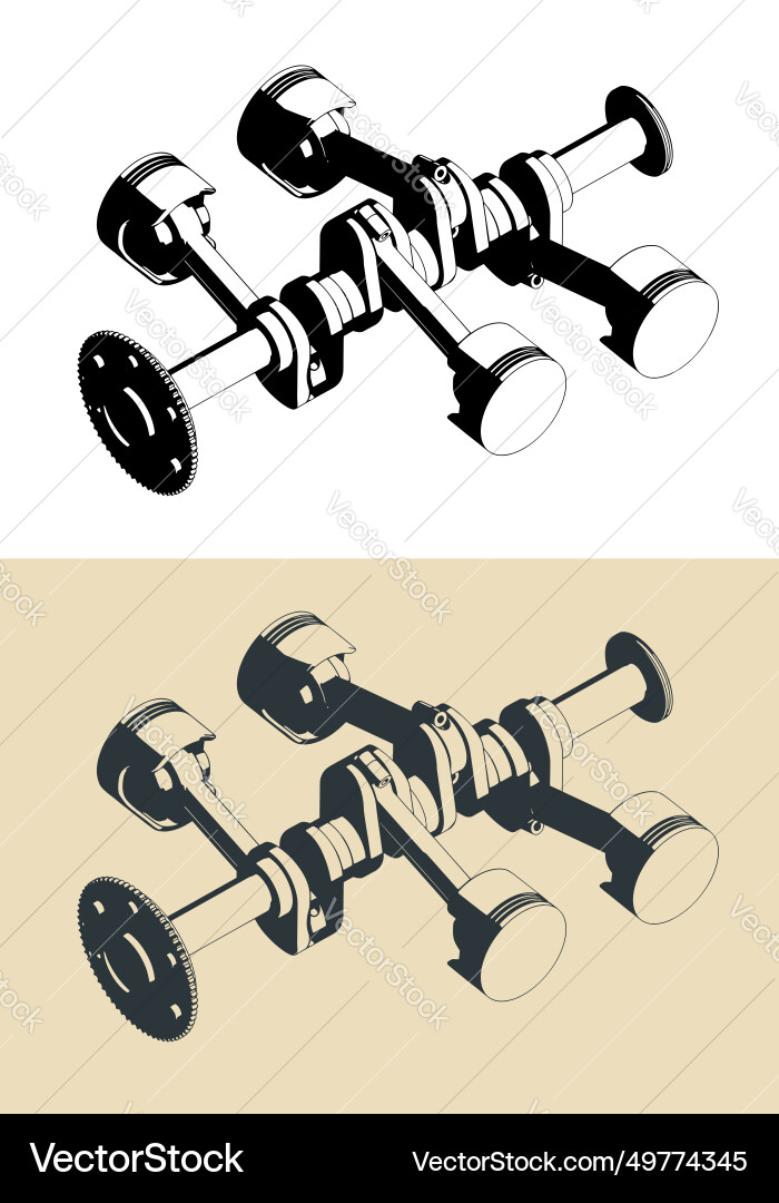 Horizontally opposed engine crankshaft and pistons