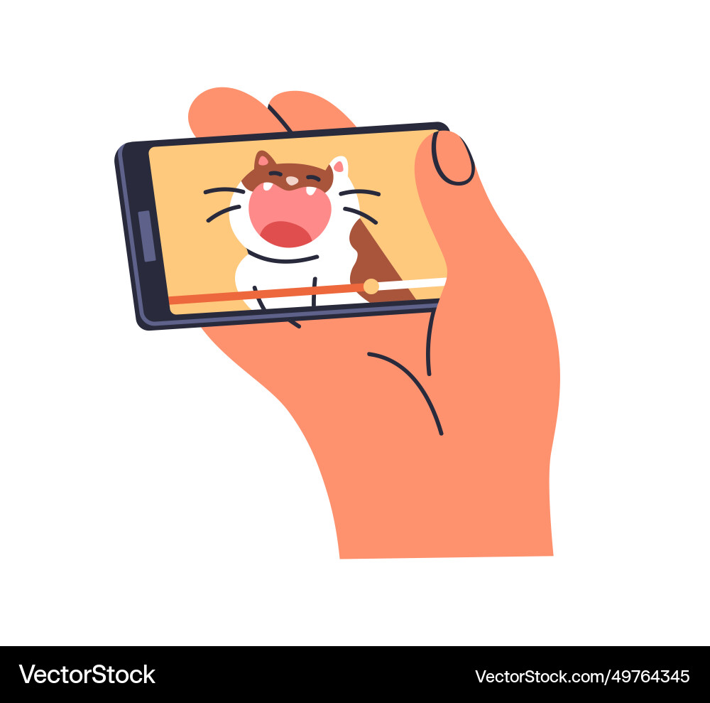 Mobile phone with funny video on screen hand Vector Image