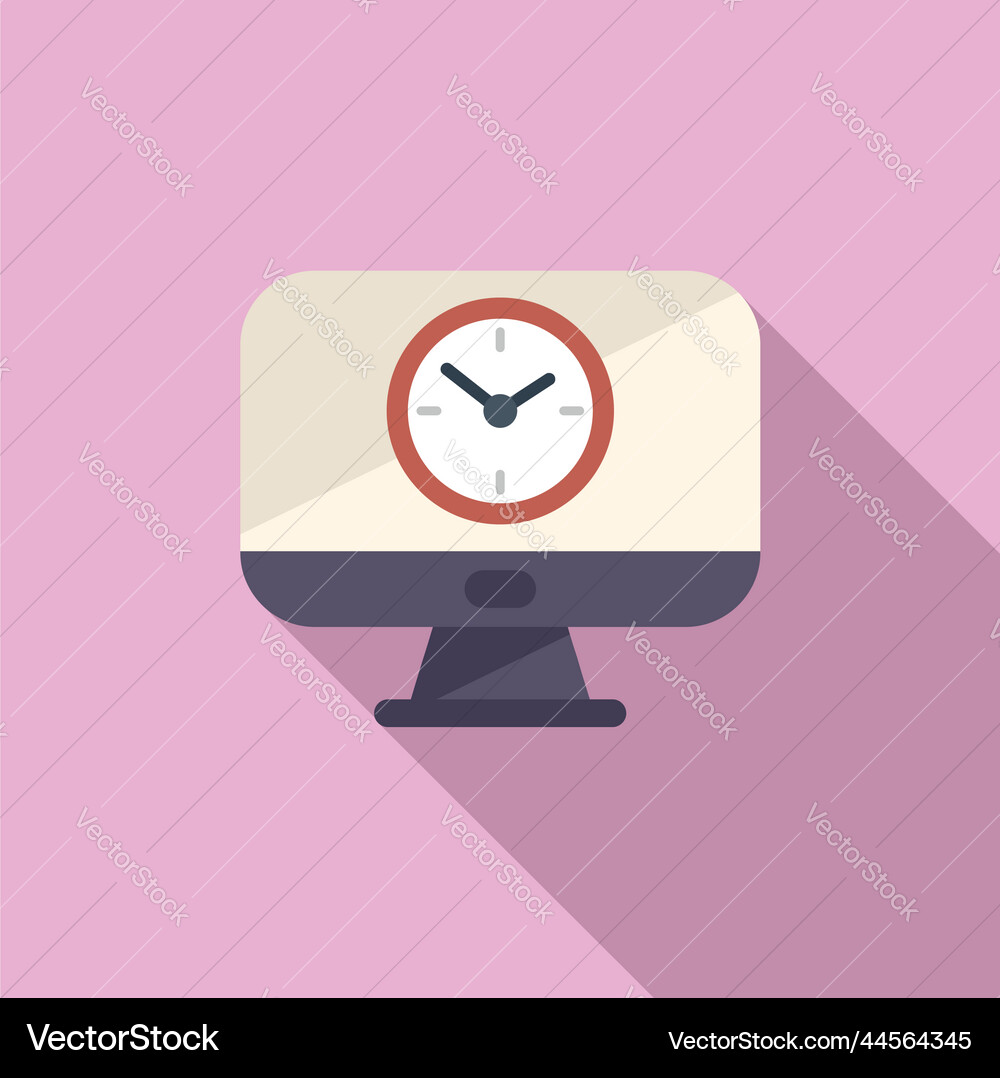 Monitor clock icon flat work project Royalty Free Vector
