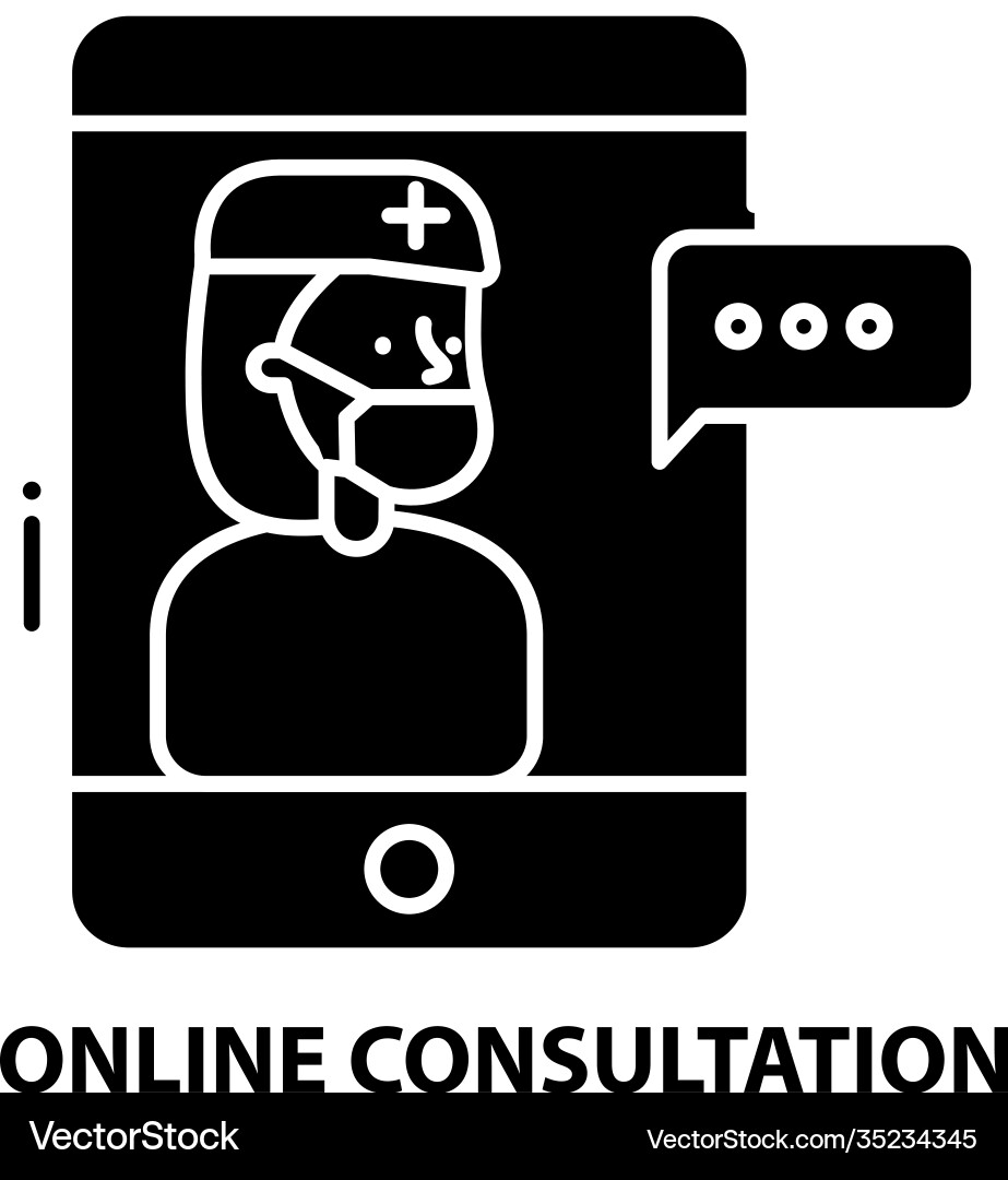 Online consultation icon black sign Royalty Free Vector