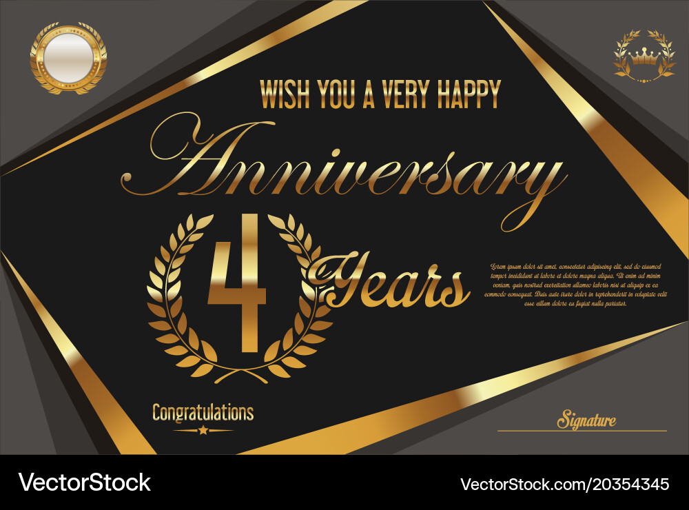 Retro vintage anniversary background 4 years Vector Image