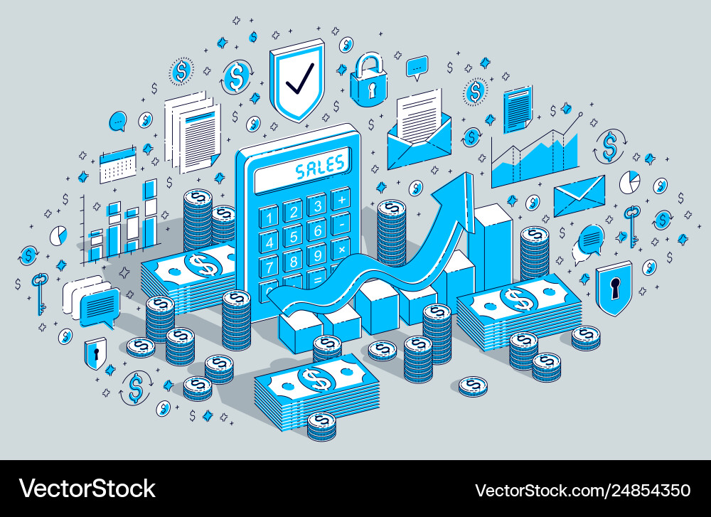 Calculator with earnings growth chart isolated Vector Image