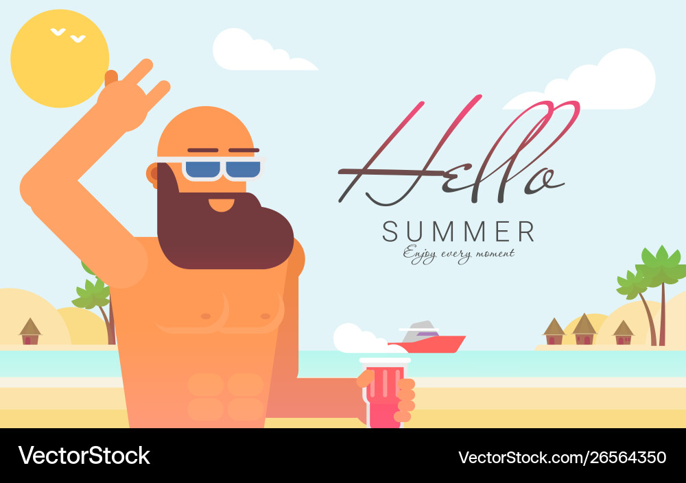 Funny cartoon character on vacation flat Vector Image