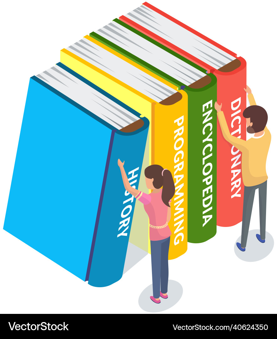 Persons choose books in online library Royalty Free Vector