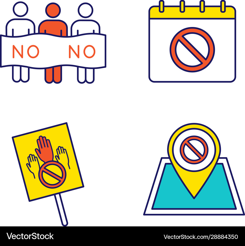 Protest action color icons set Royalty Free Vector Image