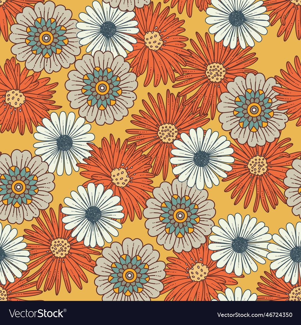 Summer groovy florals seamless pattern Royalty Free Vector