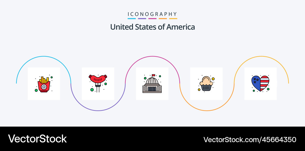 Usa line filled flat 5 icon pack including Vector Image