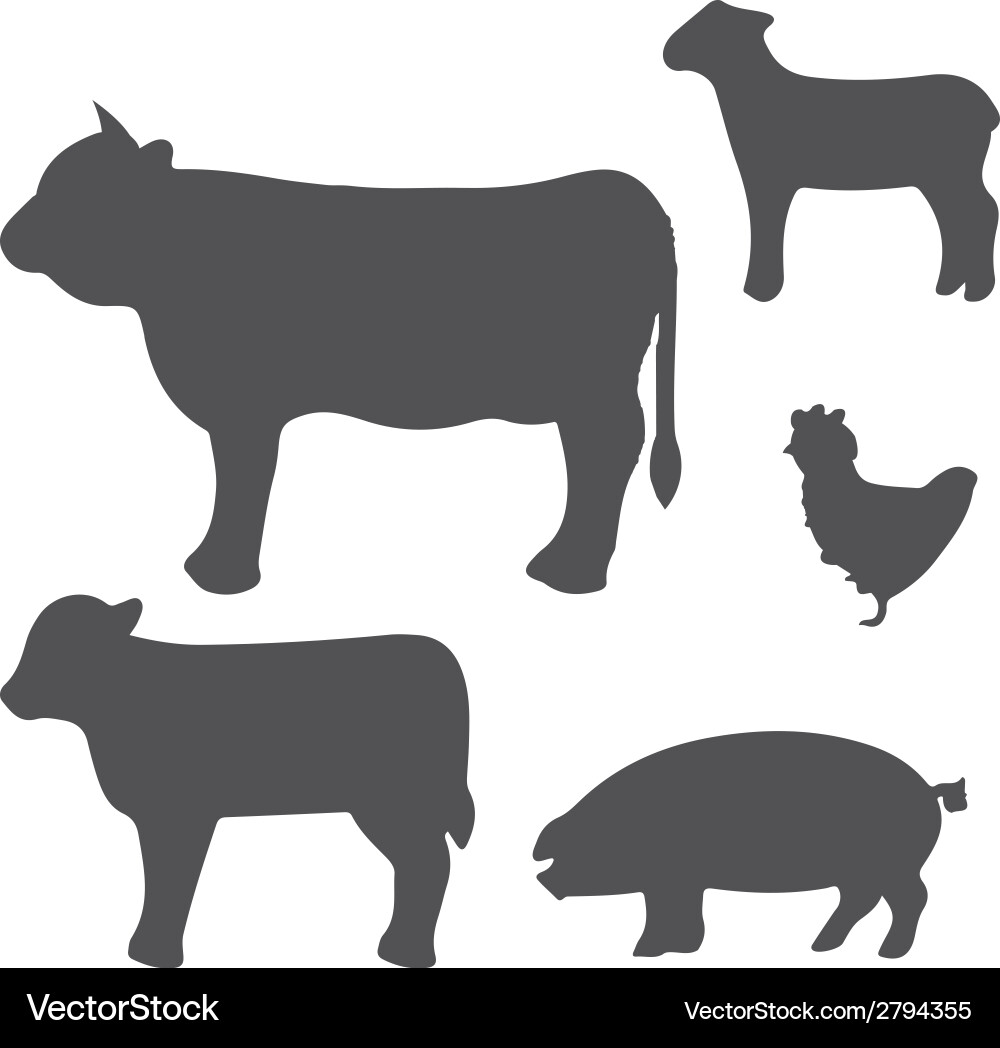 A set grey silhouettes some farm animals Vector Image