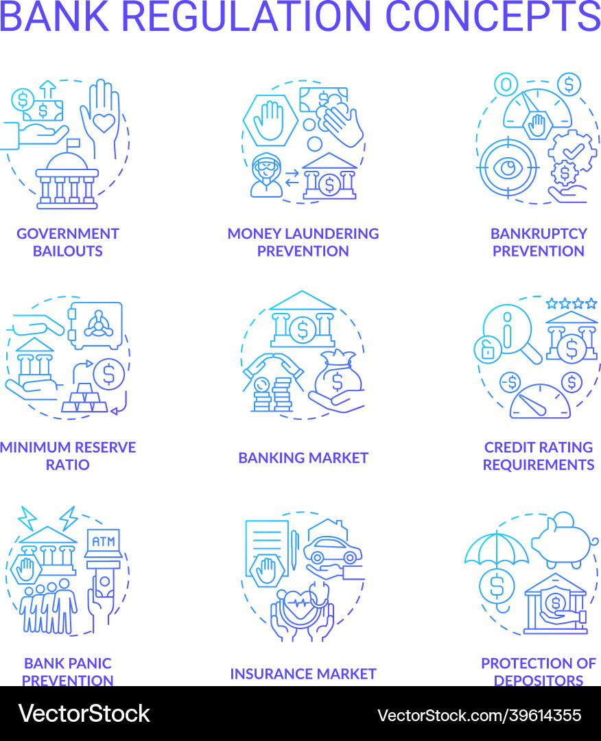 Bank supervision concept icons set Royalty Free Vector Image