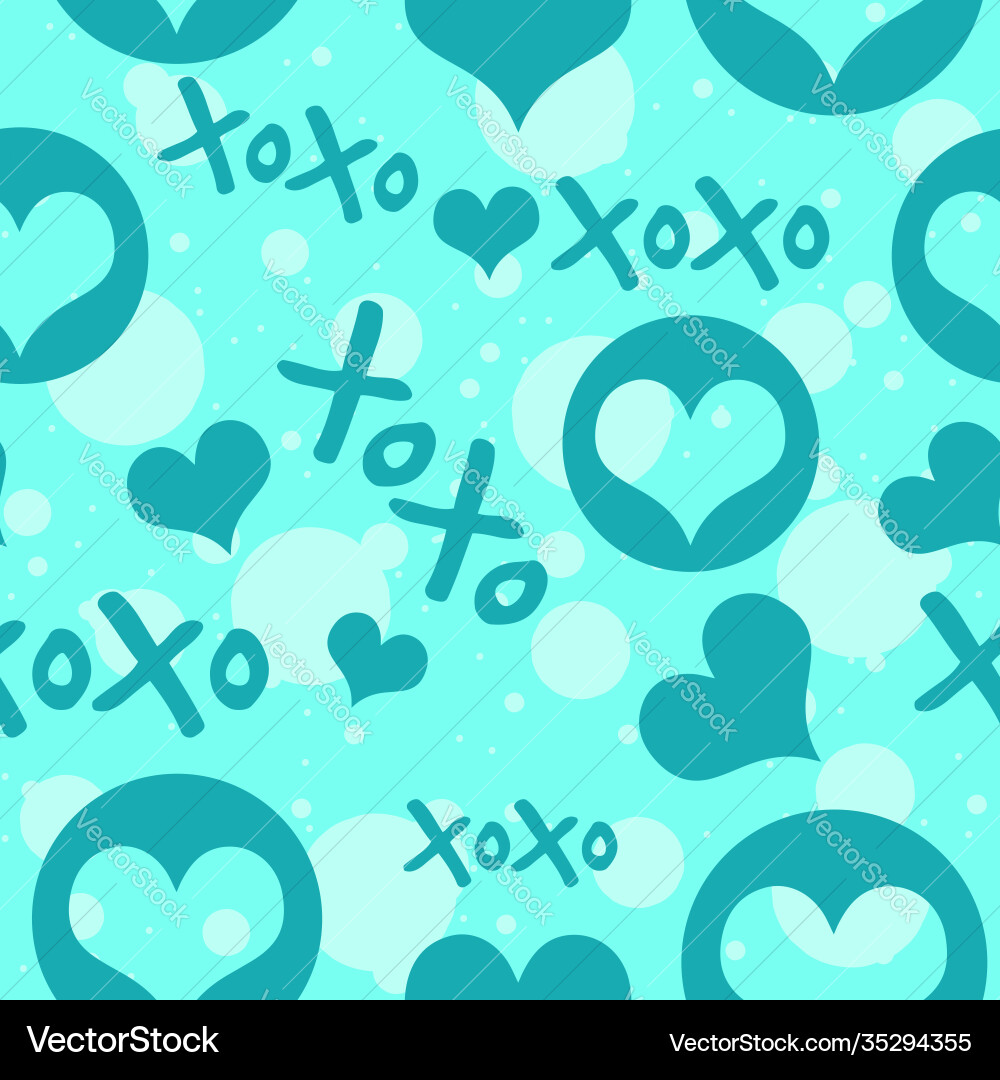 Blue hearts and xoxo text with circles Royalty Free Vector