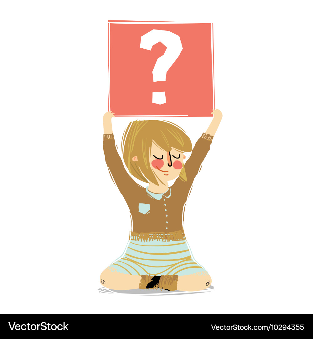 Cartoon girl holding question Royalty Free Vector Image