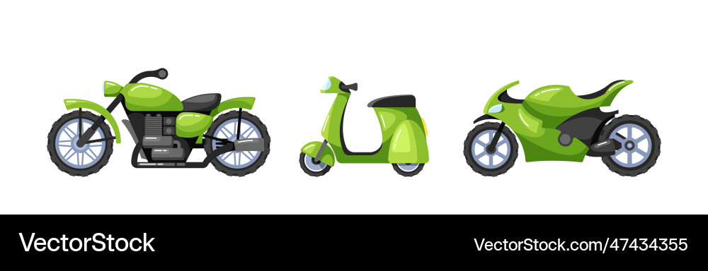 Collection of motorcycles with various models Vector Image