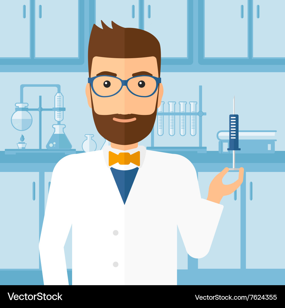 Doctor with syringe in laboratory Royalty Free Vector Image