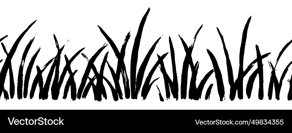 Grass doodle ink brush sketch seamless field Vector Image