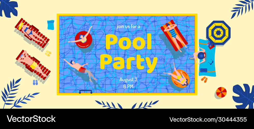 Pool party top view group people swim Royalty Free Vector