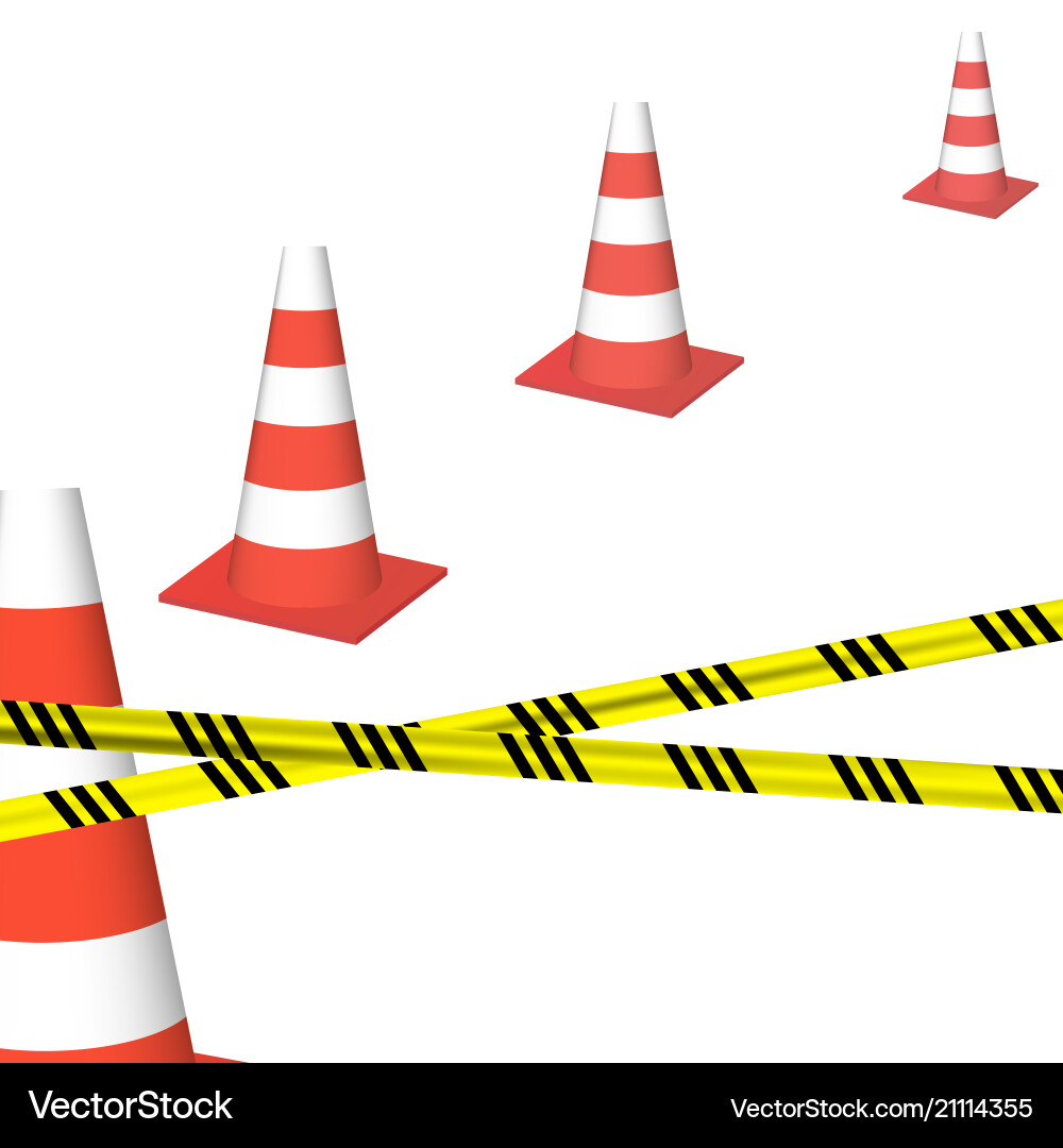 Traffic cones with yellow black ribbon Royalty Free Vector