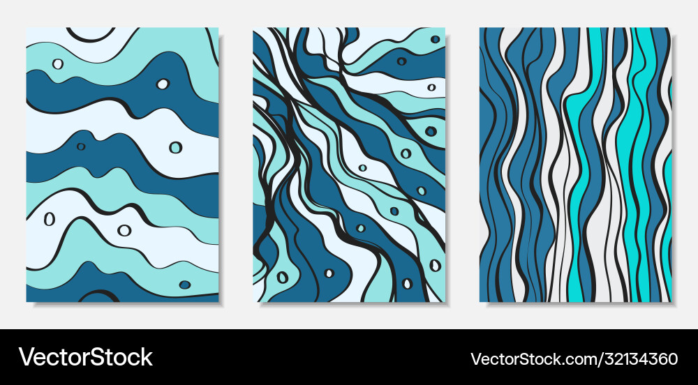 Covers set in hand drawn style blue abstract Vector Image