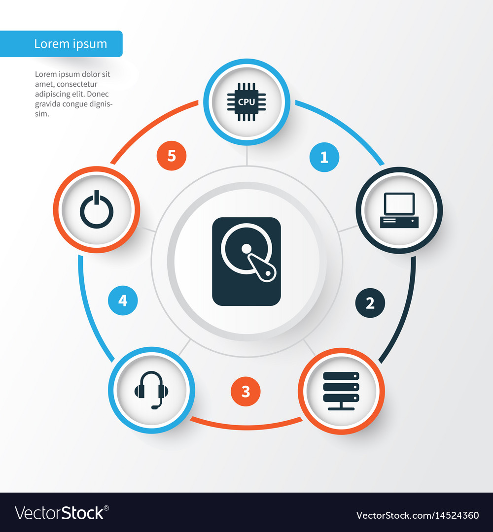 Notebook icons set collection of database power Vector Image