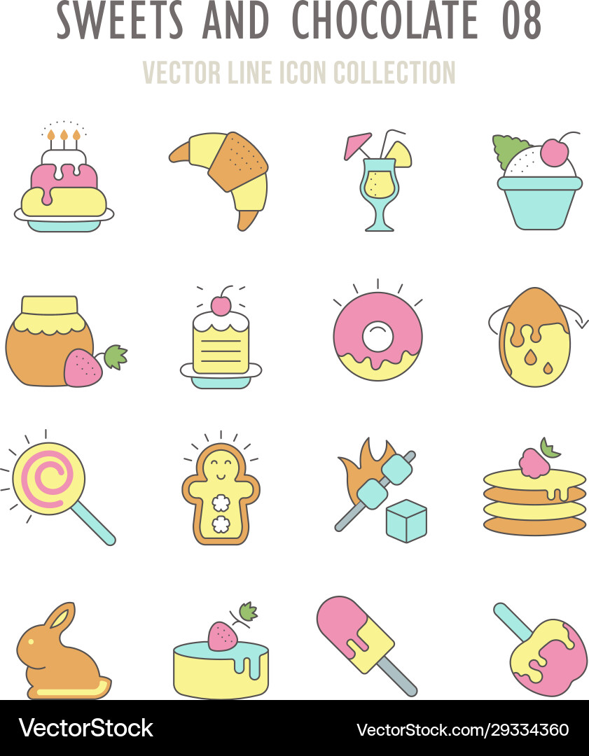 Set retro icons sweets and chocolate Royalty Free Vector