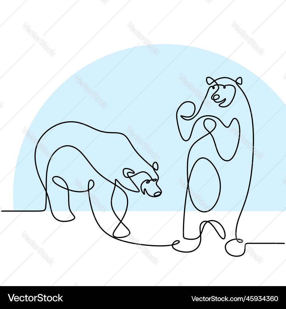 Single continuous one line drawing of two panda Vector Image
