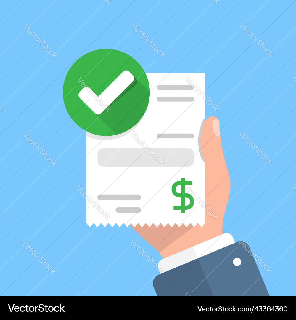 Success payment in hand in flat style approved Vector Image