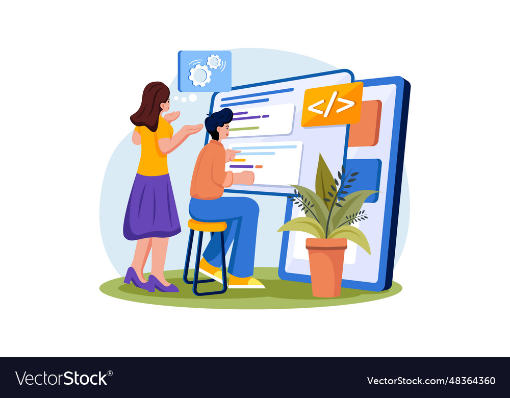 Team writes code programming for app or website Vector Image