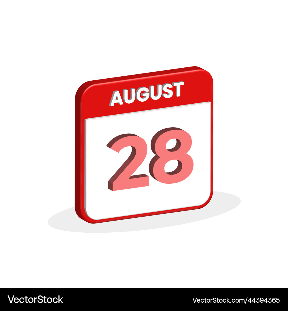 28th august calendar 3d icon 3d august 28 Vector Image