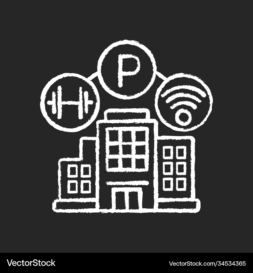 Building amenities chalk white icon on black Vector Image
