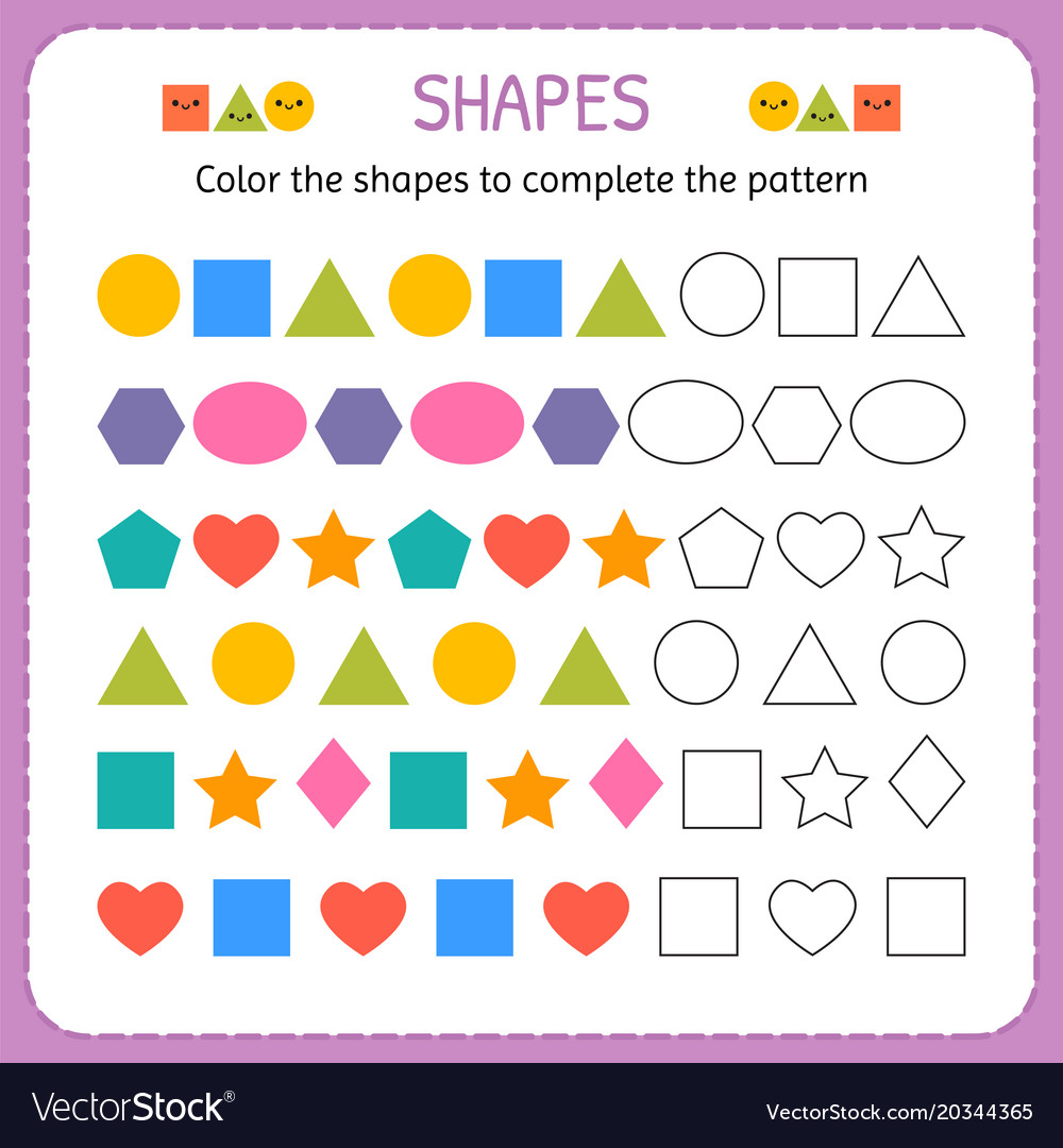 Color shapes to complete pattern learn Royalty Free Vector