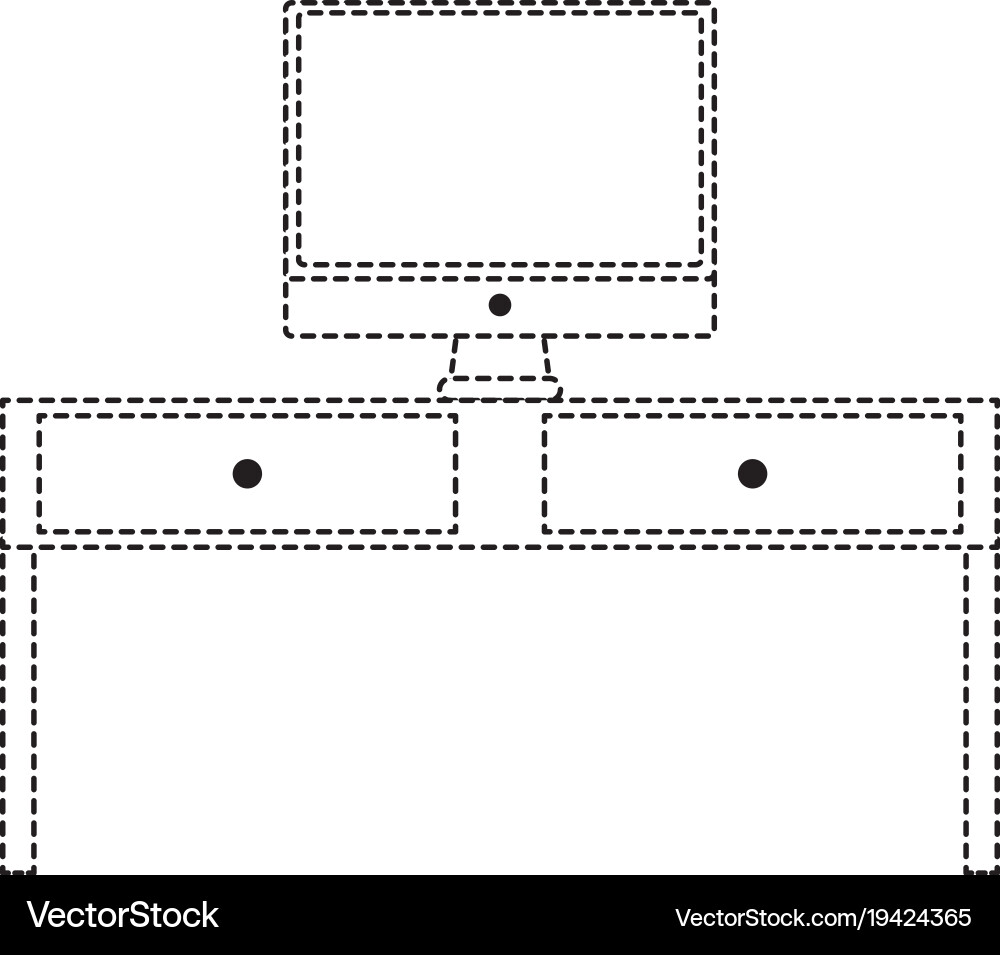 Dotted shape wood desk with drawers and computer Vector Image