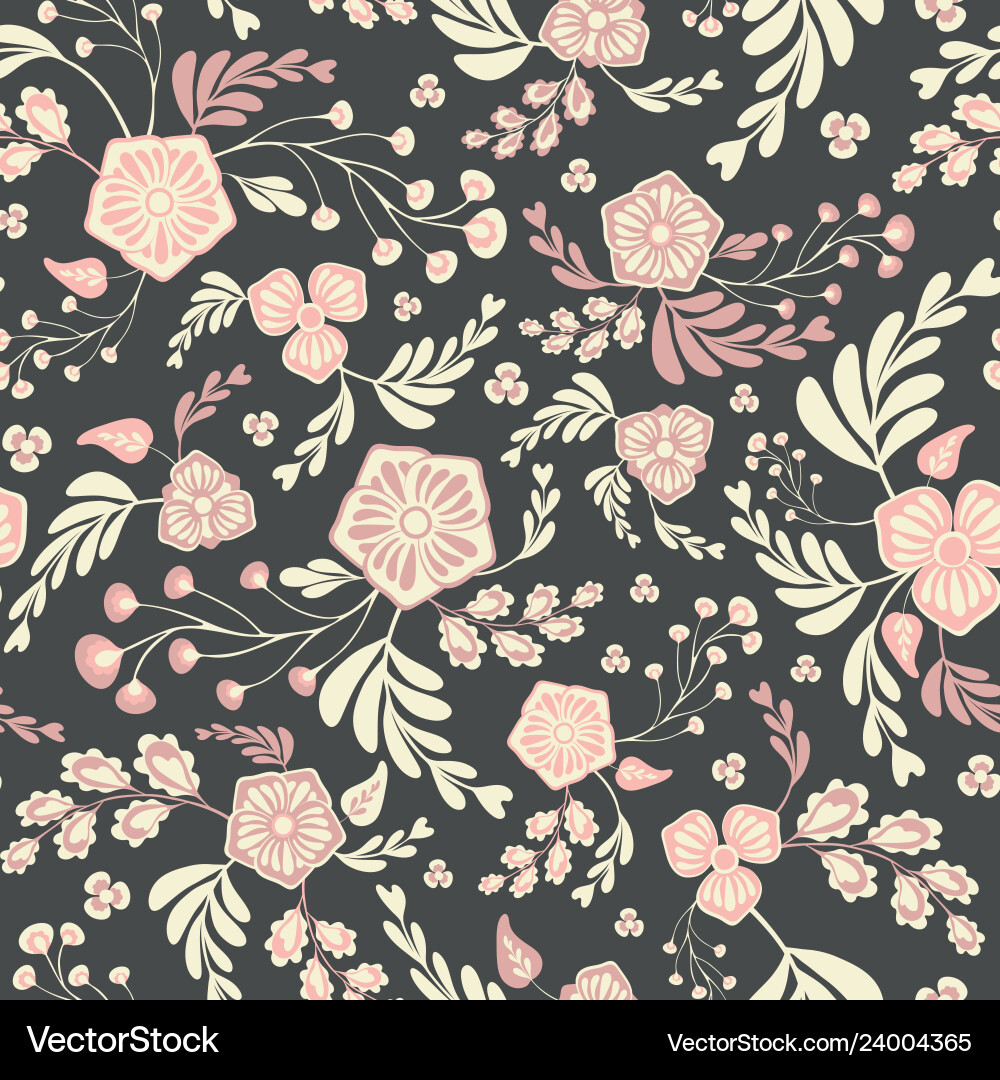 Mixed floral and leaves seamless repeat Royalty Free Vector