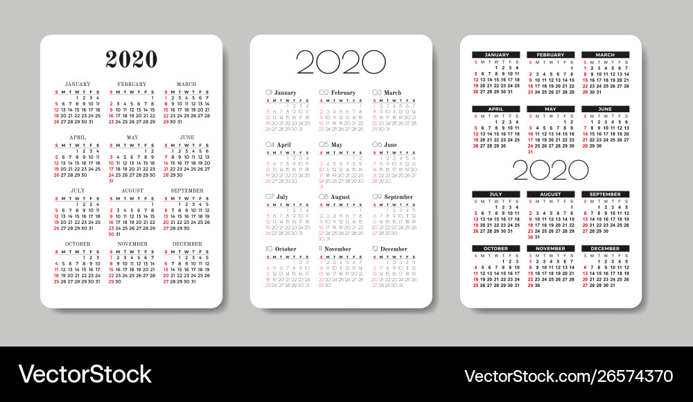 Calendar 2020 design template Royalty Free Vector Image