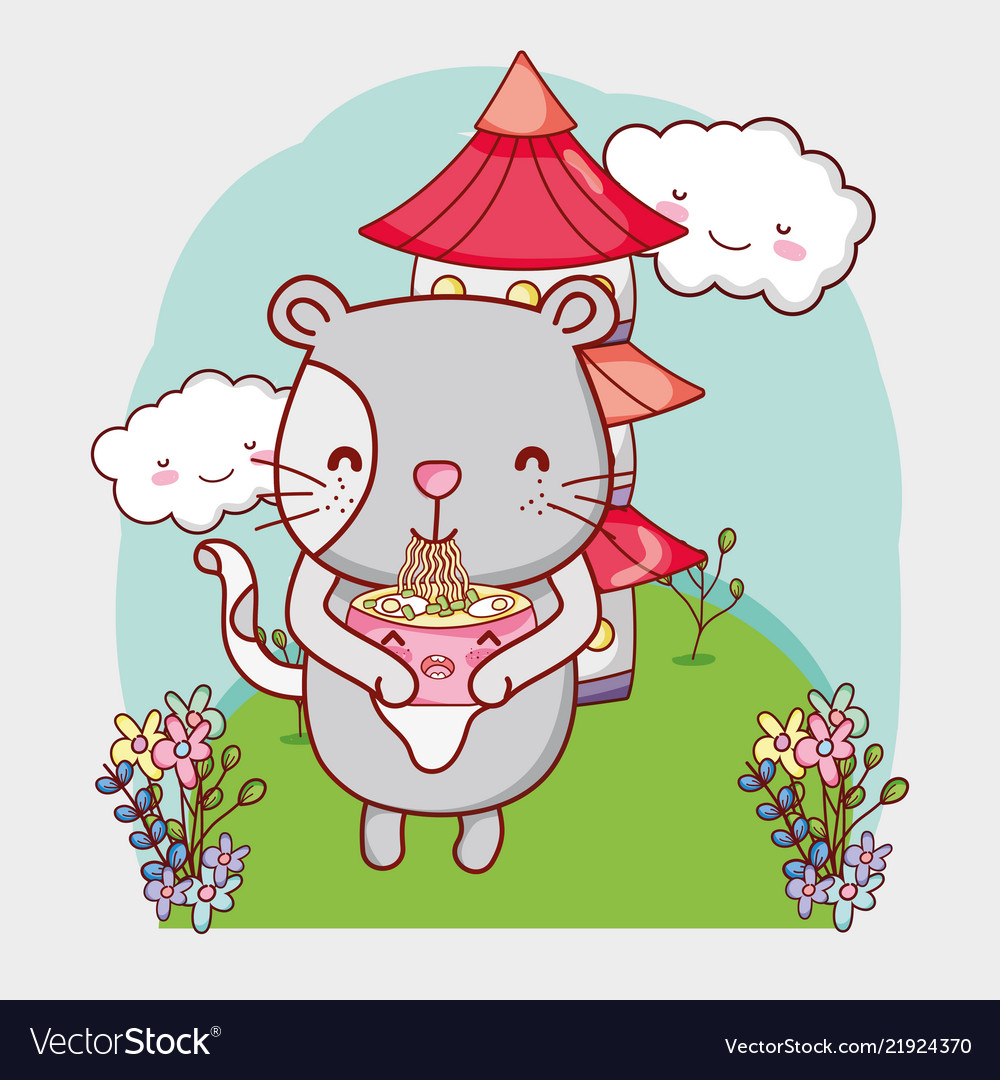 Cat and japan food kawaii Royalty Free Vector Image