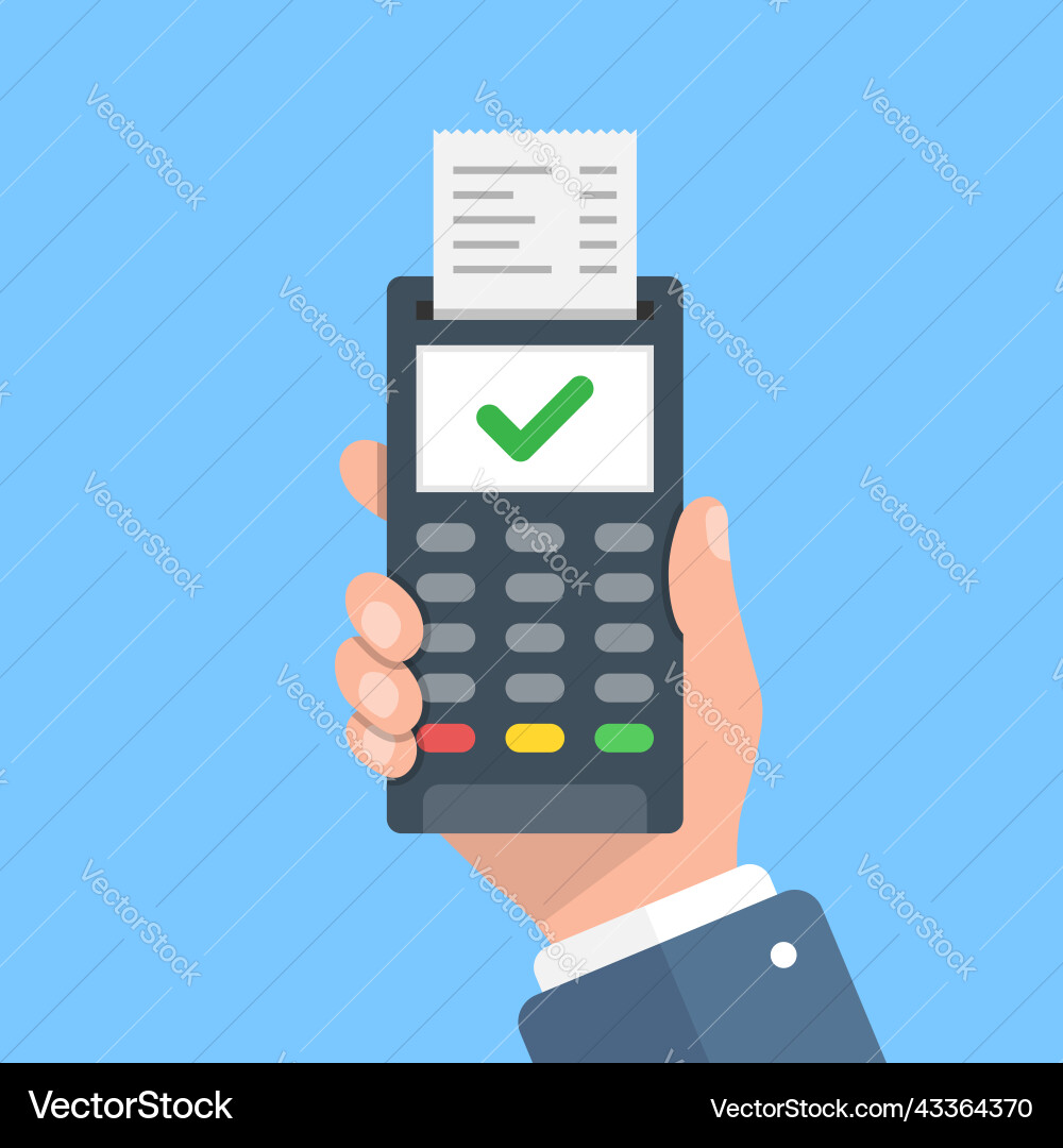 Male hand holding pos payment machine icon Vector Image