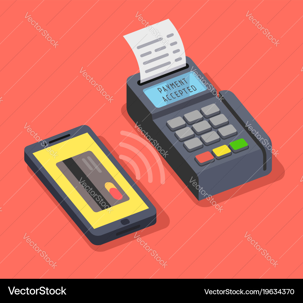 Pos terminal confirms payment made through mobile Vector Image