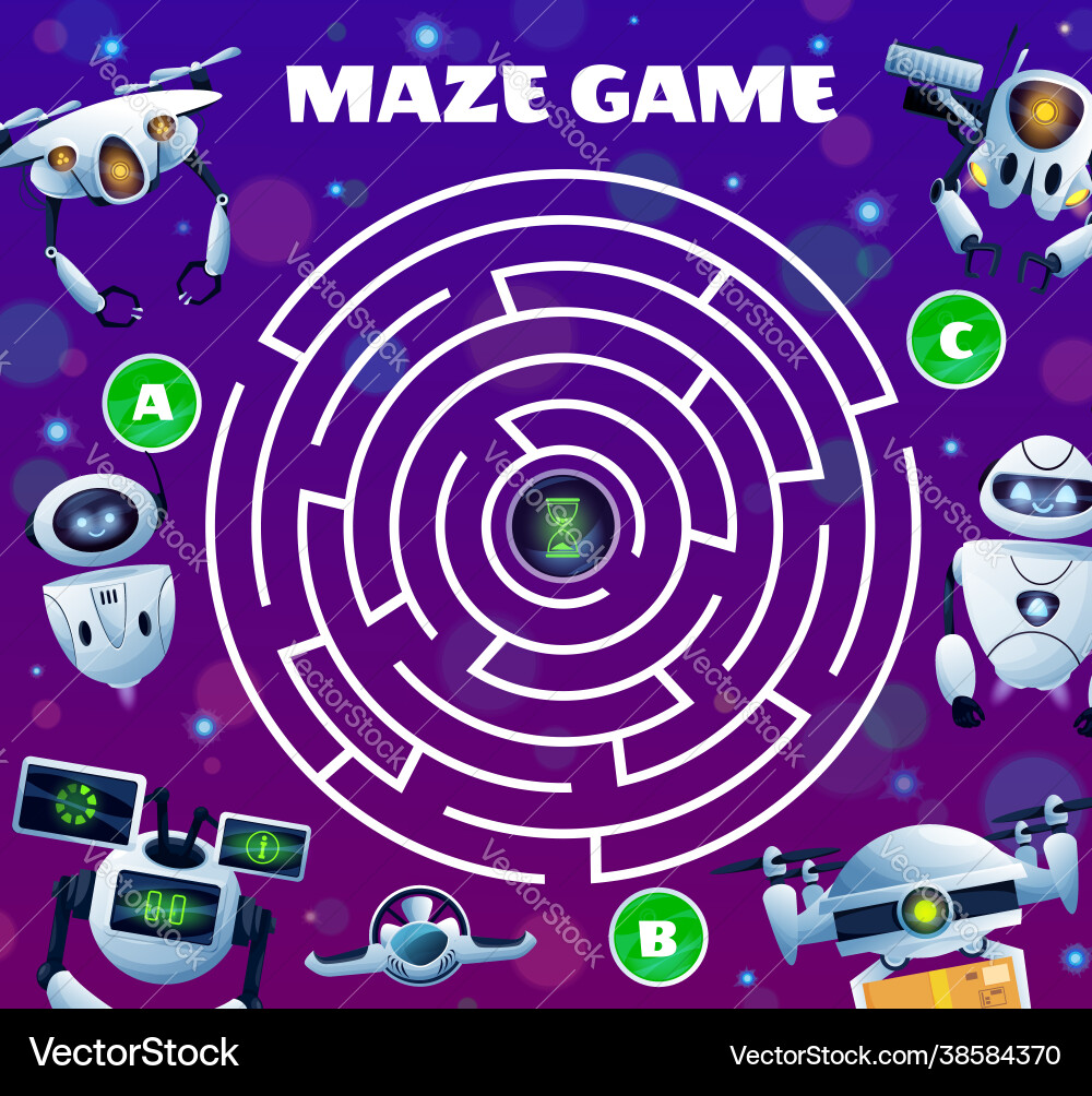 Robots labyrinth maze game kids boardgame Vector Image