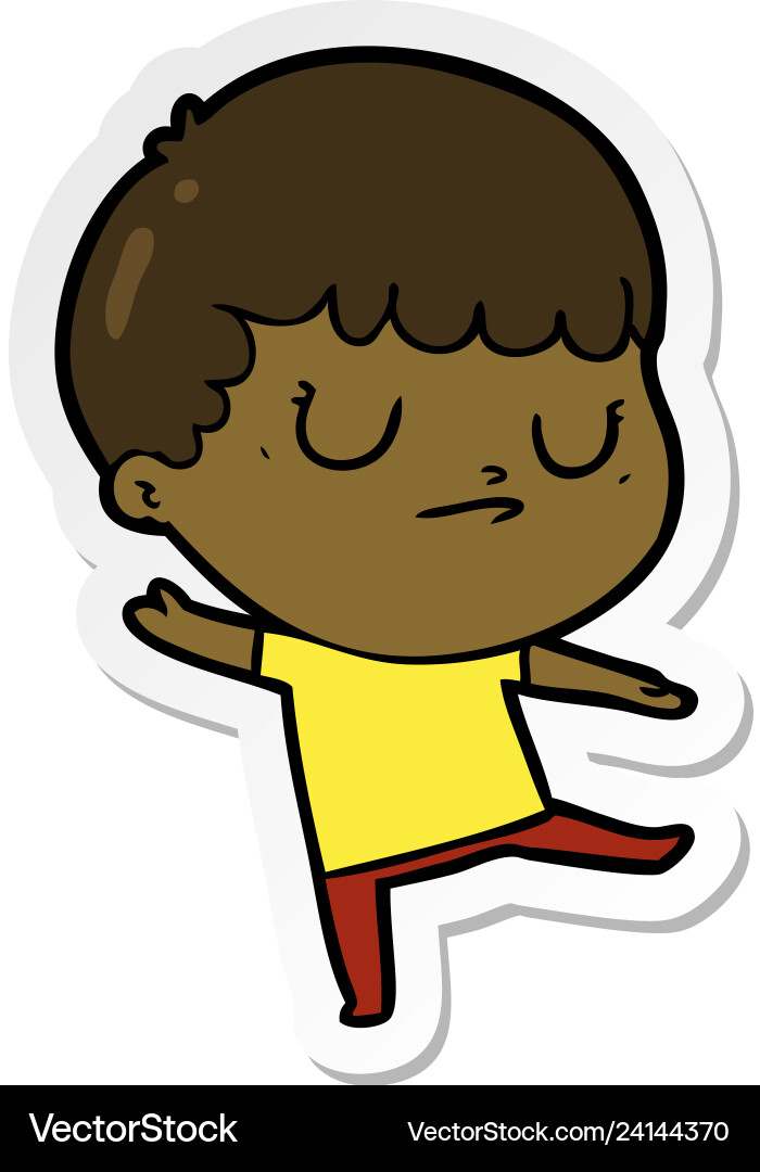 Sticker of a cartoon grumpy boy Royalty Free Vector Image