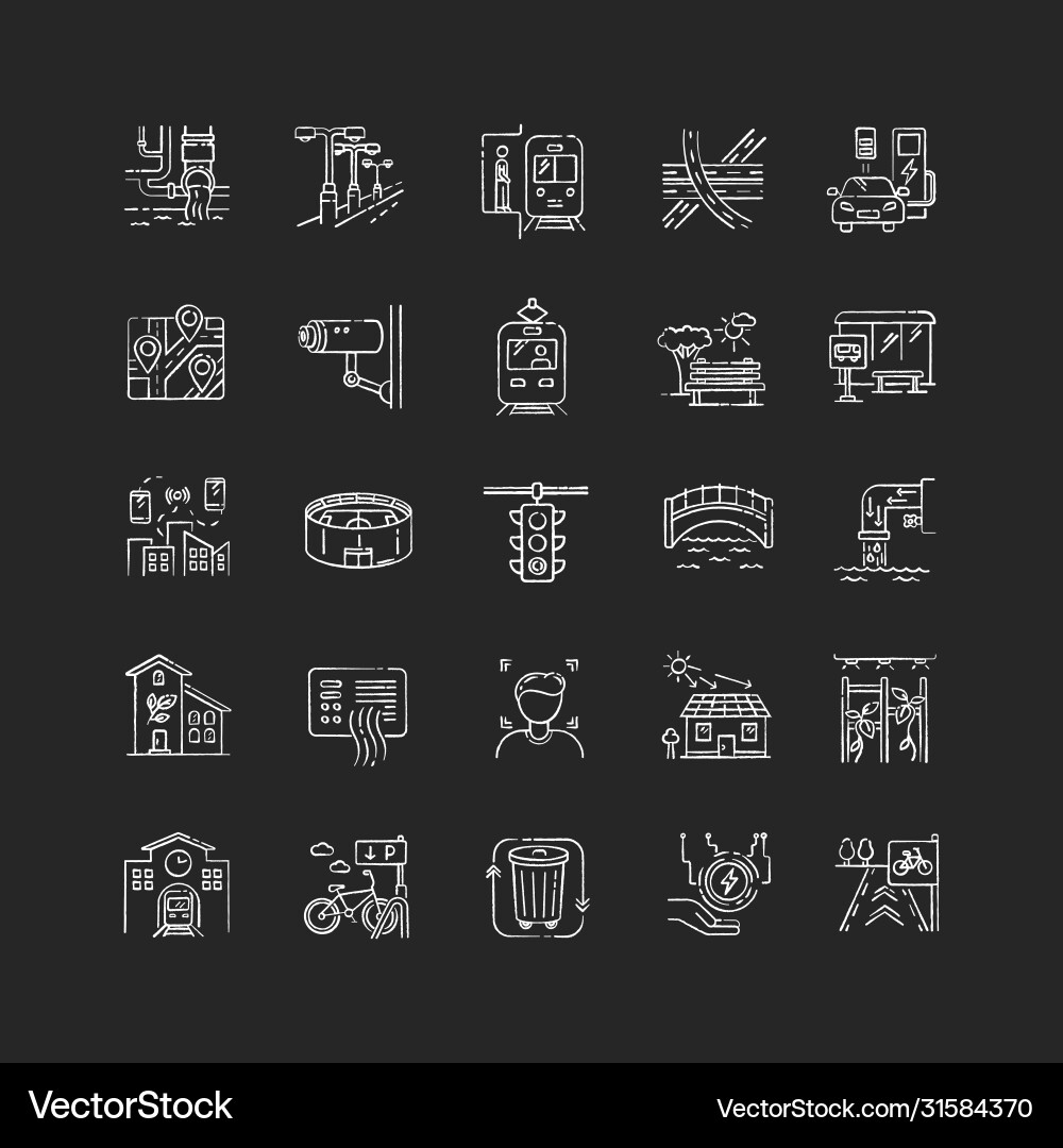 Urban infrastructure chalk white icons set Vector Image