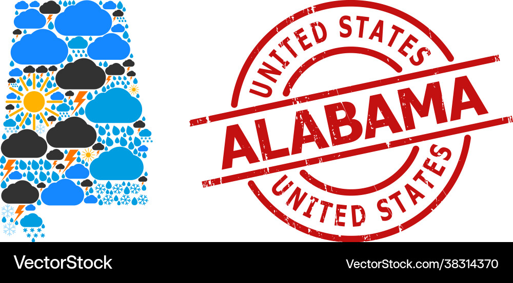 Weather mosaic map alabama state and scratched Vector Image