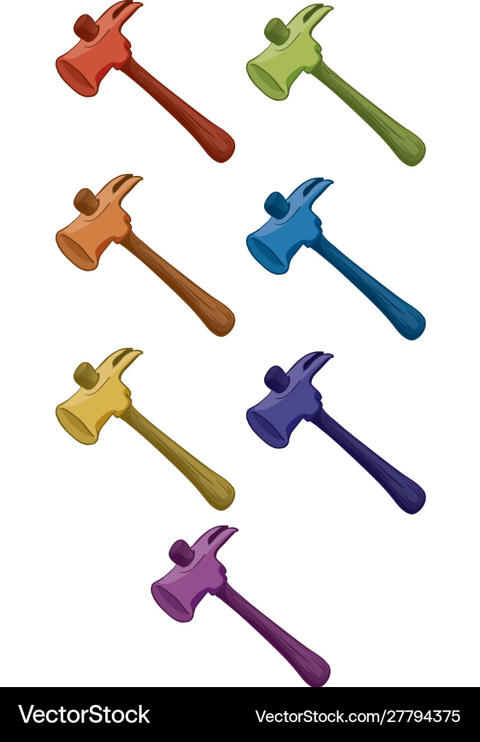 Isolated set hammer in many color Royalty Free Vector Image