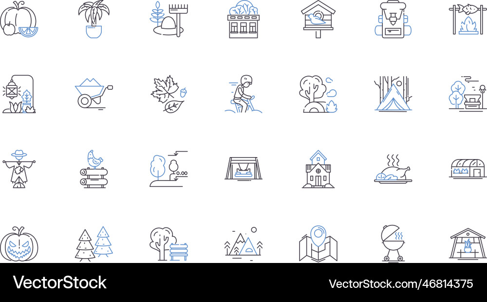 Township line icons collection settlement Vector Image